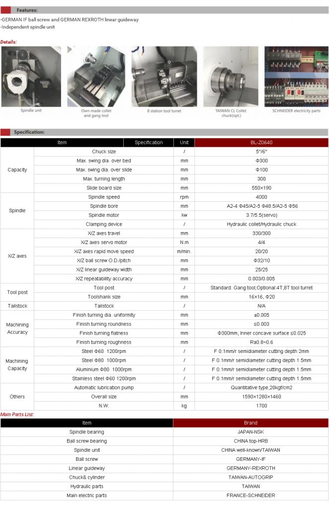 High Precision Flat Bed Cnc Lathe Machine Bl Z0640 Nj Design And